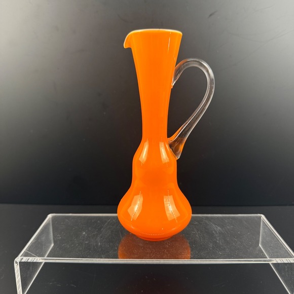 Accents | Vintage Orange Cased Glass Pitcher Mcm White Interior 65 ...